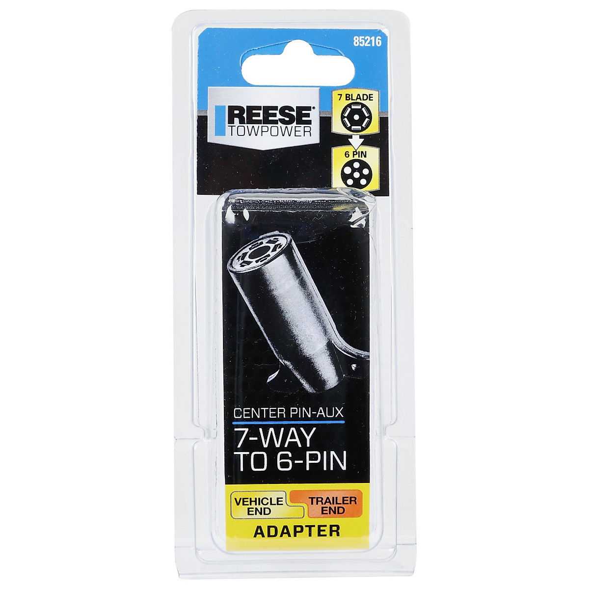 Reese Towpower 85216 7-Way Blade to 6-Pin Center Pin Auxiliary Adapter , Black