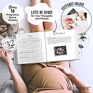 LUMOSX Pregnancy Journal Memory Book - w/Baby Bump Stickers in the Gender Neutral Baby Book Memory - Baby Journal Is A Pregnancy Must Haves, Best Gifts For Expecting Moms, Baby Shower Gifts