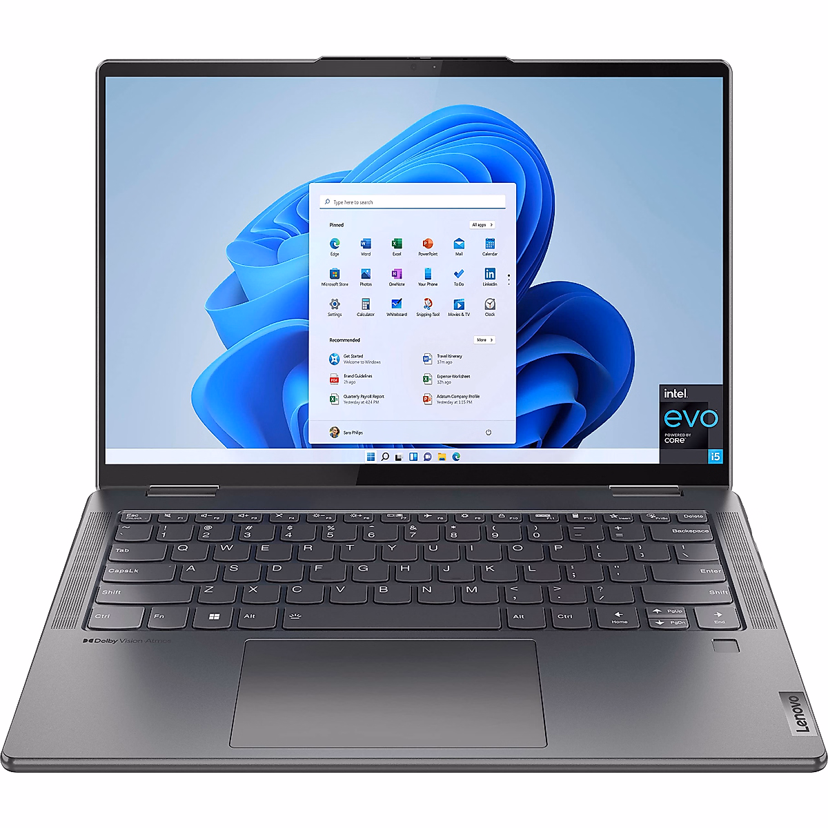 Lenovo ENOVO Yoga 7i 2-in-1 Laptop 14'' 2.2K Touchscreen12th Core i7-1255U Iris Xe Graphics 16GB RAM 512GB SSD WI-FI 6E Thunderbolt 4 Backlit KB w/FP Windows 10 Pro RATZK 32GB USB, Storm Grey, (82QE)