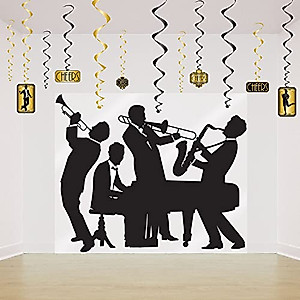 Beistle 20's Jazz Band Insta Mural Complete Wall Decoration Mardi Gras Music Party Supplies, 5' x 6', Black/White