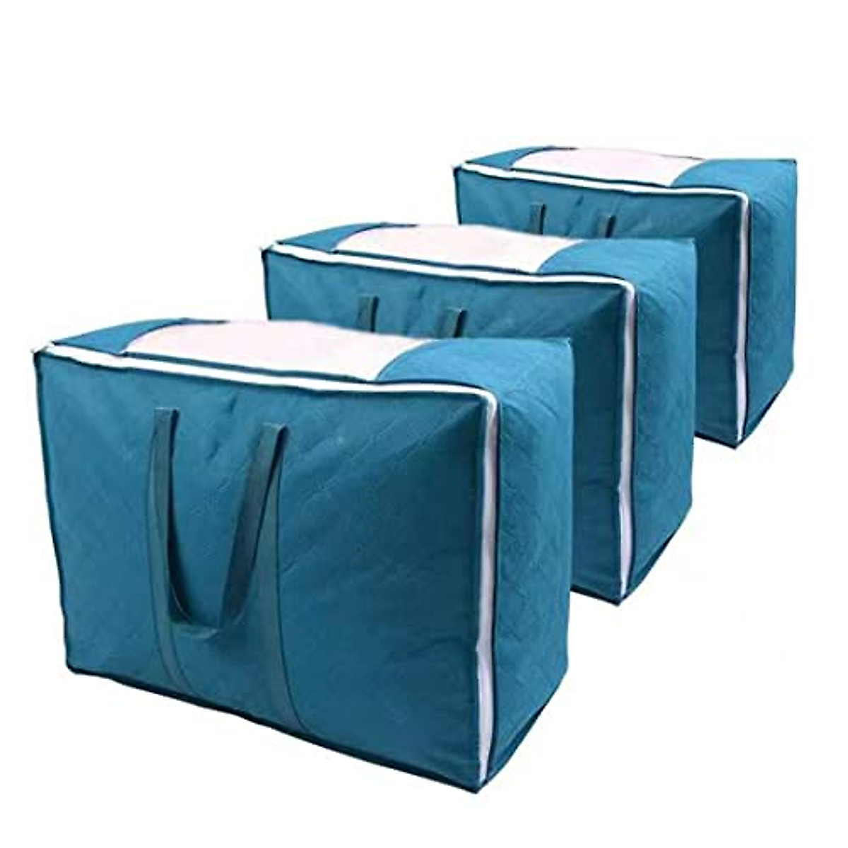 Fabric Organization and Storage Bins Containers Clothes Stackable Box with Handle Ziplock Lids Comforters Blanket Toy Bags Dorm Room College Essentials Under Bed Closet Bedroom 3 Pack, 81L, Blue