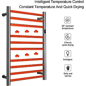 Bathroom Towel Warmer Electric Heated Towel Rack, Electric Heated Towel Drying Rack, 10-Bar Wall Mounted Towel Warmer with Timing Function, 304 Stainless Steel Polished Heated Towel Rail for Bathroom,