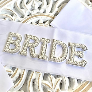 Serencatcher Pearl Bride Sash for Bridal Shower, Bride to Be Sash White Satin Bride Sash for Bachelorette Bridal Shower Wedding Engagement Party Decorations