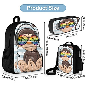 Delerain Cute Monkey 3 Pcs Backpack Set for Kids Back to School Bookbag with Lunch Box and Pencil Case Durable Lightweight Travel for Teens Students Boys Girls