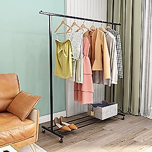 BOFENG Standard Rod Simple Metal Clothing Garment Rack,Rolling Clothes Organizer,Freestanding Hangers with Wheels for Hanging Clothes,Black