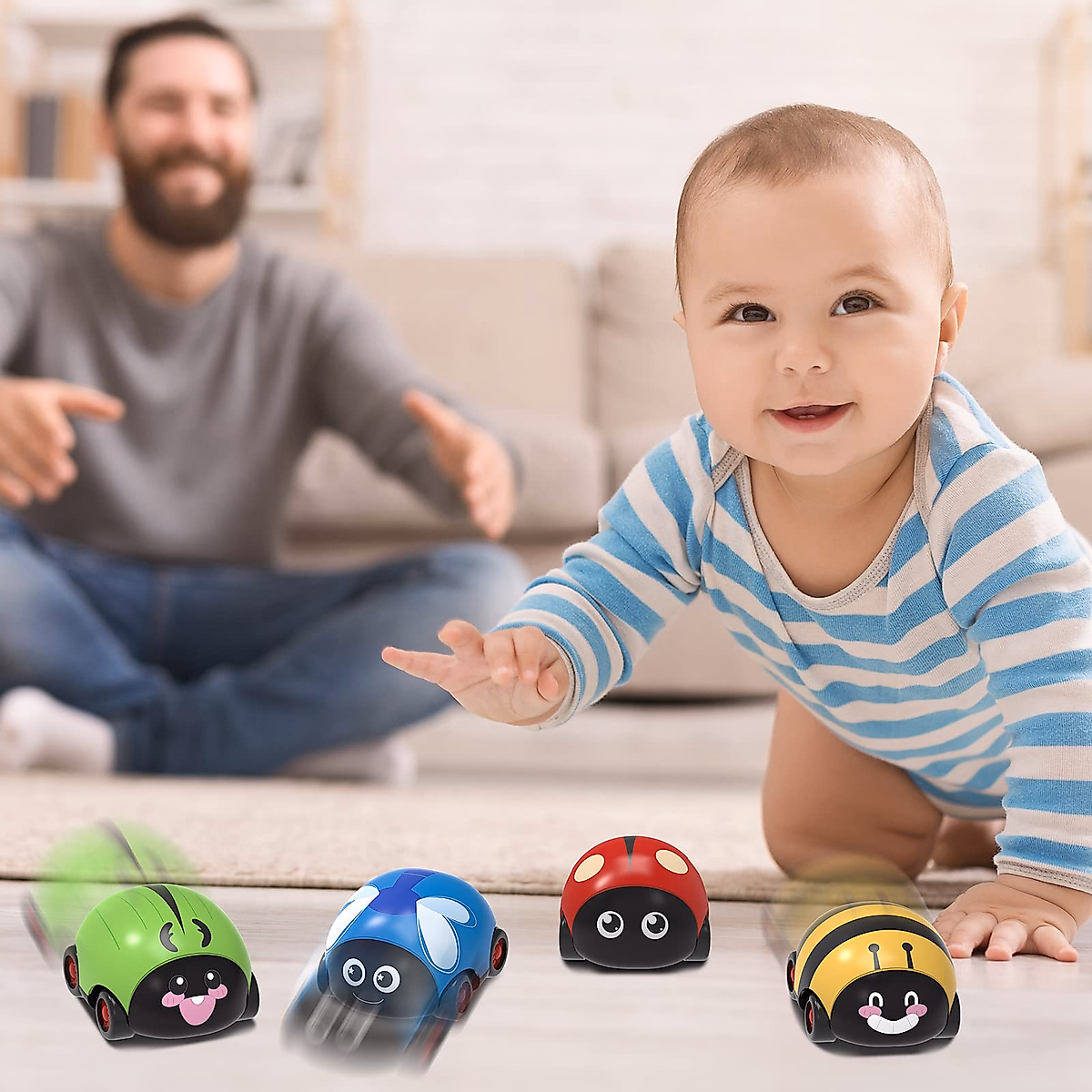 BOBBYBANG Toddler Toys for 3 4 Year Old Girls Boys, Pull Back Cars Gifts for 3 4 Year Old Girls, Friction Powered Vehicle Playset Toddler Toys for Girls Age 3, Push and Go Back Baby Car Toys (4 Pack)