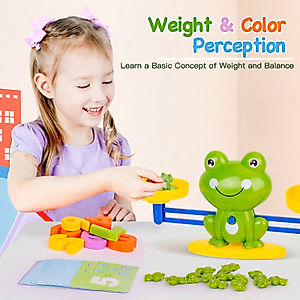 INPHER Frog Balance Math Game, 85 Piece Kids Kindergarten Toddler Learning Games Preschool Learning Activities Educational Toys for 3 4 5 6 7 Year Old STEM Montessori Number Counting Toy