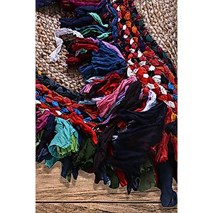 Devik Decor Braided Boho Natural Cotton Chindi & Jute Rugs Reversible Non Slip Carpet Round Area Rug for Farmhouse Living Room Bedroom Kitchen Outdoor Mate, AR02 (3FT_Round (36 Inches X 36 Inches))