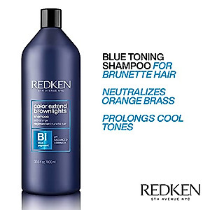 Redken Color Extend Brownlights Blue Toning Shampoo | For Natural & Color-Treated Brunettes | Neutralizes Brass In Brown Hair | Sulfate-Free | 33.8 Fl Oz