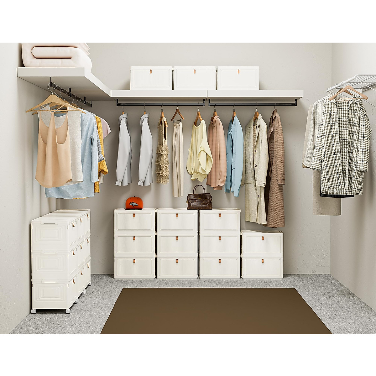 HOMIDEC Closet Organizers and Storage 70Qt 3 Pack Stackable Storage Bins with 1 Lid Closet Organizer Boxes for Clothes Foldable Storage Box for Clothes/Toys/Office Supplies/Snacks(Milky)