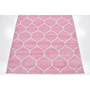 Unique Loom Trellis Frieze Collection Area Rug - Rounded (4' 1" x 6' 1", Light Pink/ Ivory)