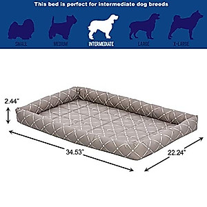 MidWest Homes for Pets 40236-MRD Quiet Time Couture Ashton Bolster Pet Bed, Intermediate Dog/36, Mushroom, Mushroom & White Diamond Pattern, 36-Inch