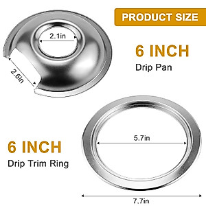 Burner Drip Pans 2 Large 8'' WB32X10013 & 2 Small 6'' WB32X10012 Chrome Drip Pan Set Fits for GE Hotpoint Electric Stove Top - Include 2 Pcs 6'' Drip Pan/Ring and 2 Pcs 8'' Drip Pan/Ring