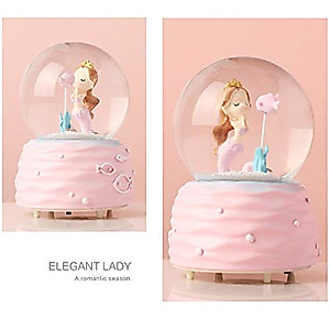 Snow Globes,Mermaid Snowglobes with Musical,LED Lights, Gifts for Girls,Birthday Christmas Festival Gift for 5-12 Year Old Girls (Pink)