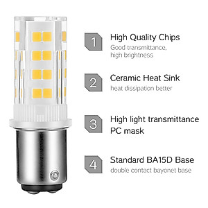 2-Pack Sewing Machine Light Bulb Double Contact BA15D Push In Bulb Daylight White 6000K 15T7DC Base Replacement for Singer ,Kenmore Sewing Machine Light Bulb Bayonet Type Replaces #6797 and #6810