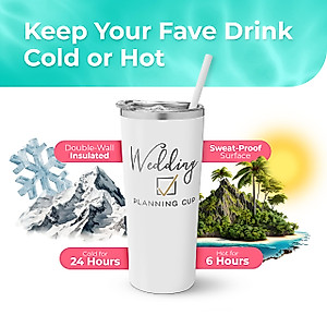 SassyCups Wedding Planning Cup | Vacuum Insulated Stainless Steel Tumbler for Bride to Be | Engagement | Newly Engaged Travel Mug for Future Mrs | Wedding Shower (22 Ounce, White)