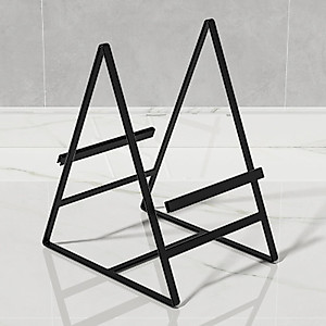 Hikinlichi 2 Large 1 Small Triangle Plate Holders Organizers Upright Cabinet Dish Drying Racks Metal Plate Dish Organizers Racks Stands for Countertop and Cupboard Black