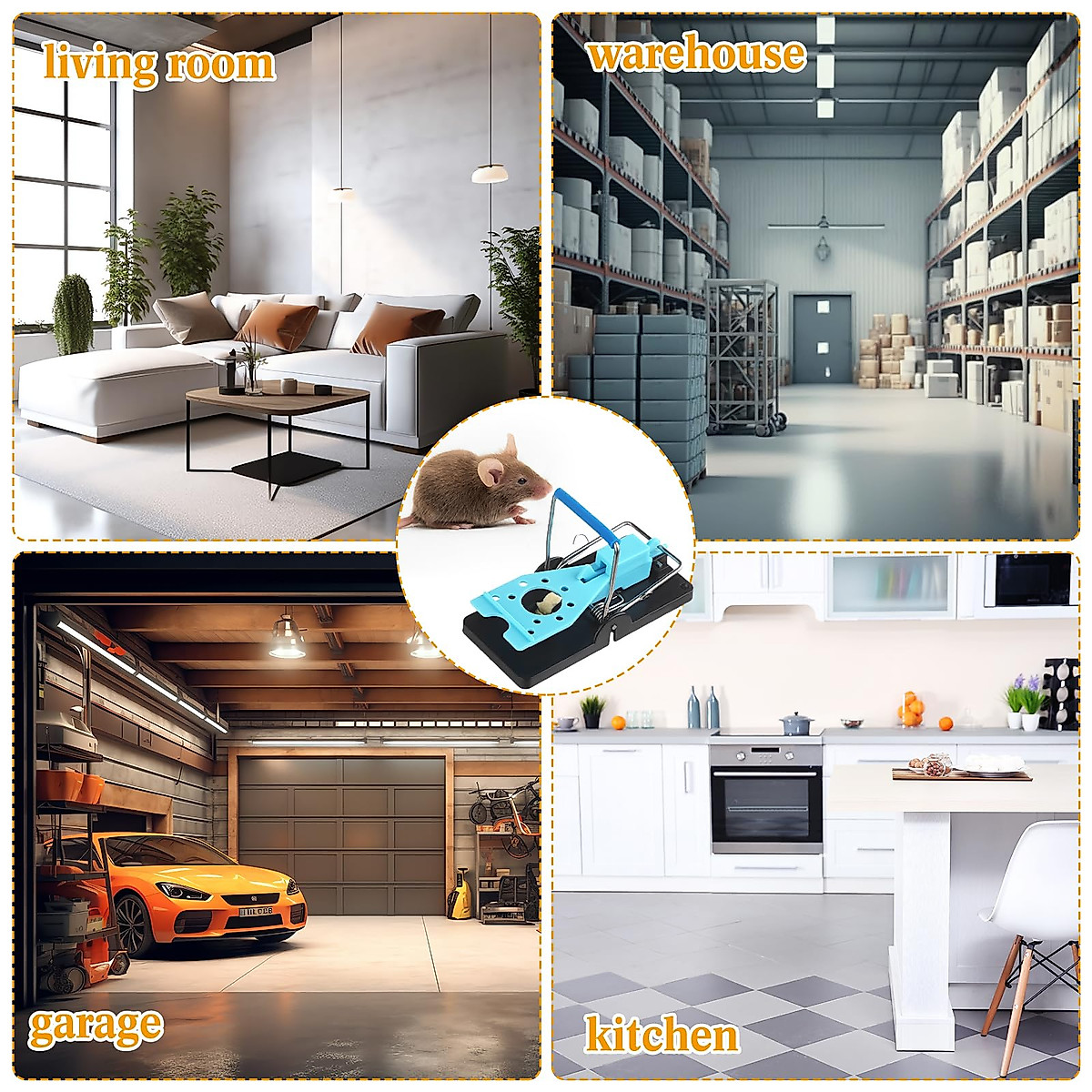 Kittmip 6 Pcs Mouse Traps Plastic Mice Trap House with Blue Detachable Quick Sensitive Effective Mouse Trap Safe Mice Traps Reusable Sanitary Mice Traps for House, Garage, Outside