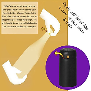 ZHBWOW Shrink Wine Bottle Caps for Sealing - Heat Wrap Sleeves with PVC Seals for Cruise and Home 100 Pack Matte Red Caps & 12 Pack Black Caps with Tasting Corks (black)