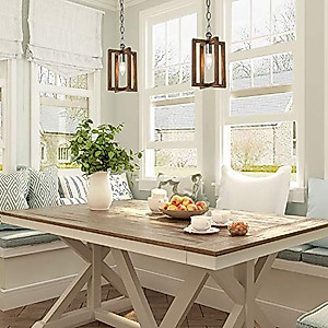 LOG BARN Farmhouse Pendant Lighting for Kitchen Island, Wood Rustic Pendant Light for Dining Room, Foyer, 6.5" W