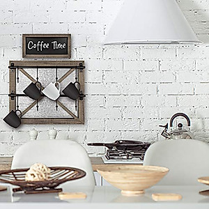 Autumn Alley Rustic Farmhouse Mug Rack Wall Mounted with Blackboard for Coffee Sign Decor - Galvanized Farmhouse Kitchen Decor