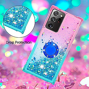 nincyee Shockproof Case for Samsung Galaxy Note20 Ultra,Glitter Shine Diamond Gradient Color Quicksand Transparent TPU Cover with Rotating Ring Kickstand