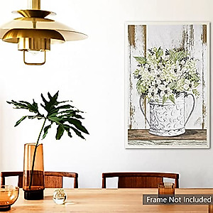 Rustic Floral Wall Art Country Bathroom Wall Decor Farmhouse Style Poster White Flower Canvas Prints Jar Flower Wall Art Home Decor for Bathroom Bedroom Living Room 16x24 Inch No Frame