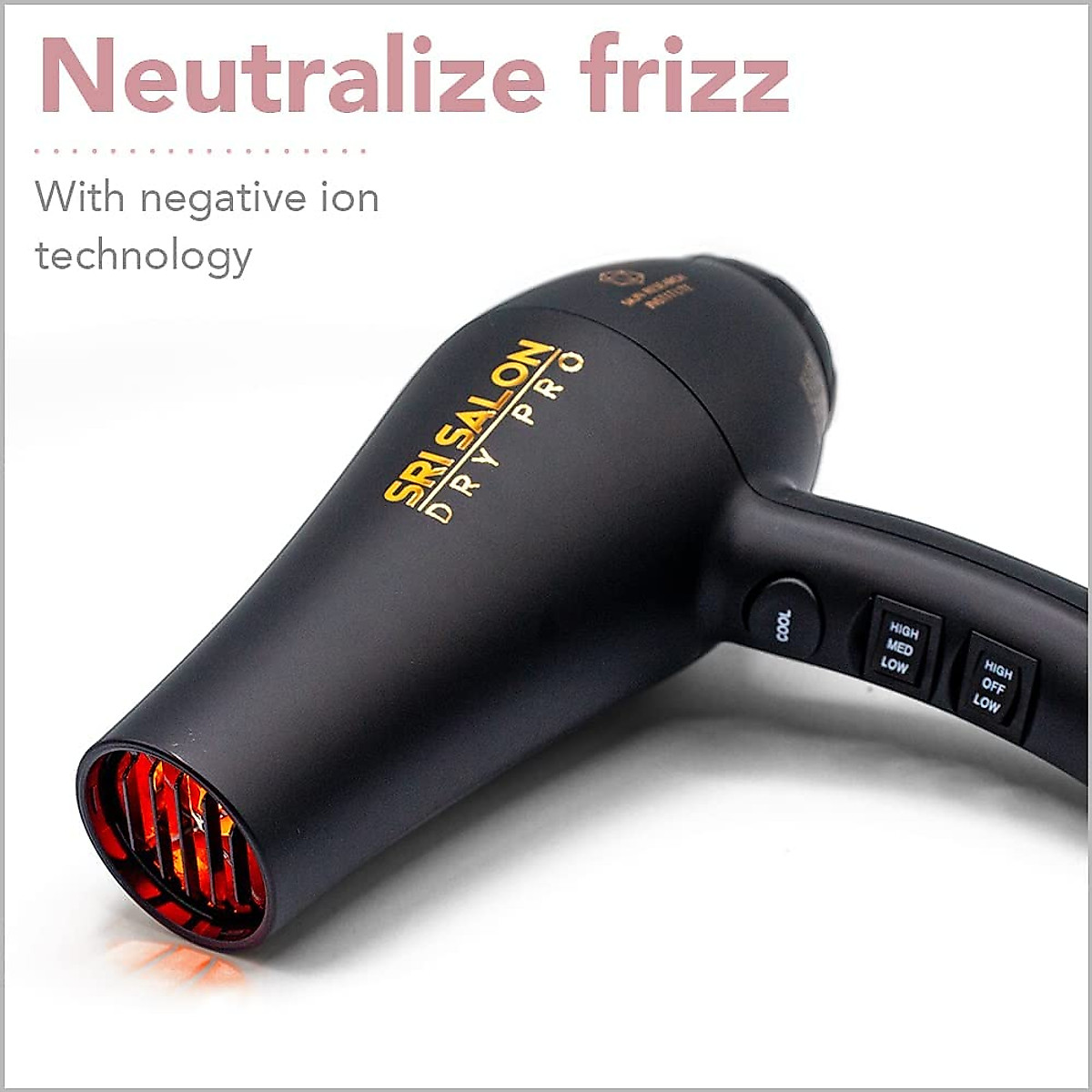 SRI Salon Dry Pro, Infrared Light Blow Dryer with Salon Results, Negative Ions for Reduced Frizz, Fast-Drying & Max Shine, 1875W, Free Attachments - Concentrator, Diffuser, & Comb