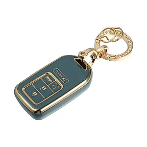 X AUTOHAUX 5 Button TPU Smart Keyless Entry Remote Control Key Fob Case for Honda Accord Civic CR-V Insight Passport Pilot with Chain Blue