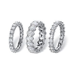 PalmBeach Jewelry Yellow Gold-Plated or Platinum-Plated Oval Round and Princess Cut Cubic Zirconia 3 Piece Stackable Eternity Ring Size 9