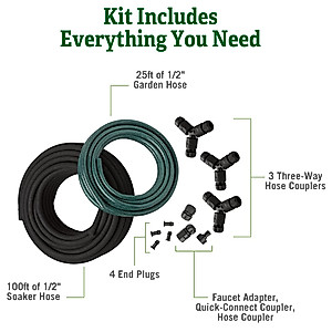 Gardener's Supply Company Snip-n-Drip Irrigation Kit | Outdoor Customizable Self-Watering Sprinkler Soaker Hose System | Supplys 4 25 Foot Garden Rows