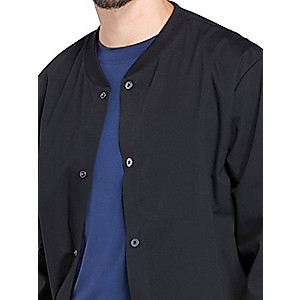Cherokee Men's Snap Front Jacket with Long Sleeve Rib-Knit Collar and Cuffs Plus Size WW360, 2XL, Black