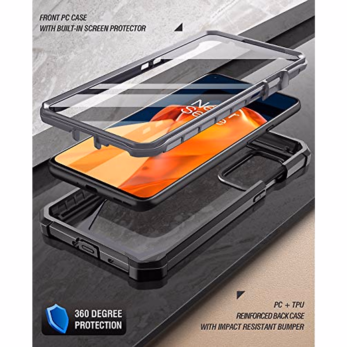 Poetic Guardian Series Case Designed for Oneplus 9 5G, Full-Body Hybrid Shockproof Bumper Cover with Built-in-Screen Protector, Black/Clear