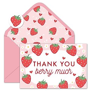 Whaline 24 Pack Strawberry Thank You Cards Bulk Pink Fruit Greeting Cards with Envelopes Stickers Blank Note Cards for Summer Wedding Birthday Baby Shower Party Supplies, 4 x 6 Inch