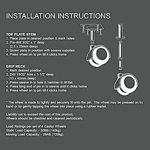 Slipstick CB681 2 Inch Floor Protector Rubber Caster Wheels (Set of 4) 5/16 Inch Stem or Top Plate Mounting Options - Black/Gray Green