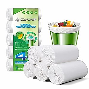 220 Counts Aklyaiap 4 Gallon Trash Bag,Tear & Leak Resistant Bathroom Garbage Bags 4 gallon,White &Unscented Bathroom Trash Bags，Biodegradable Trash Bags Small Trash Can Bags for Home & Kitchen，5Rolls