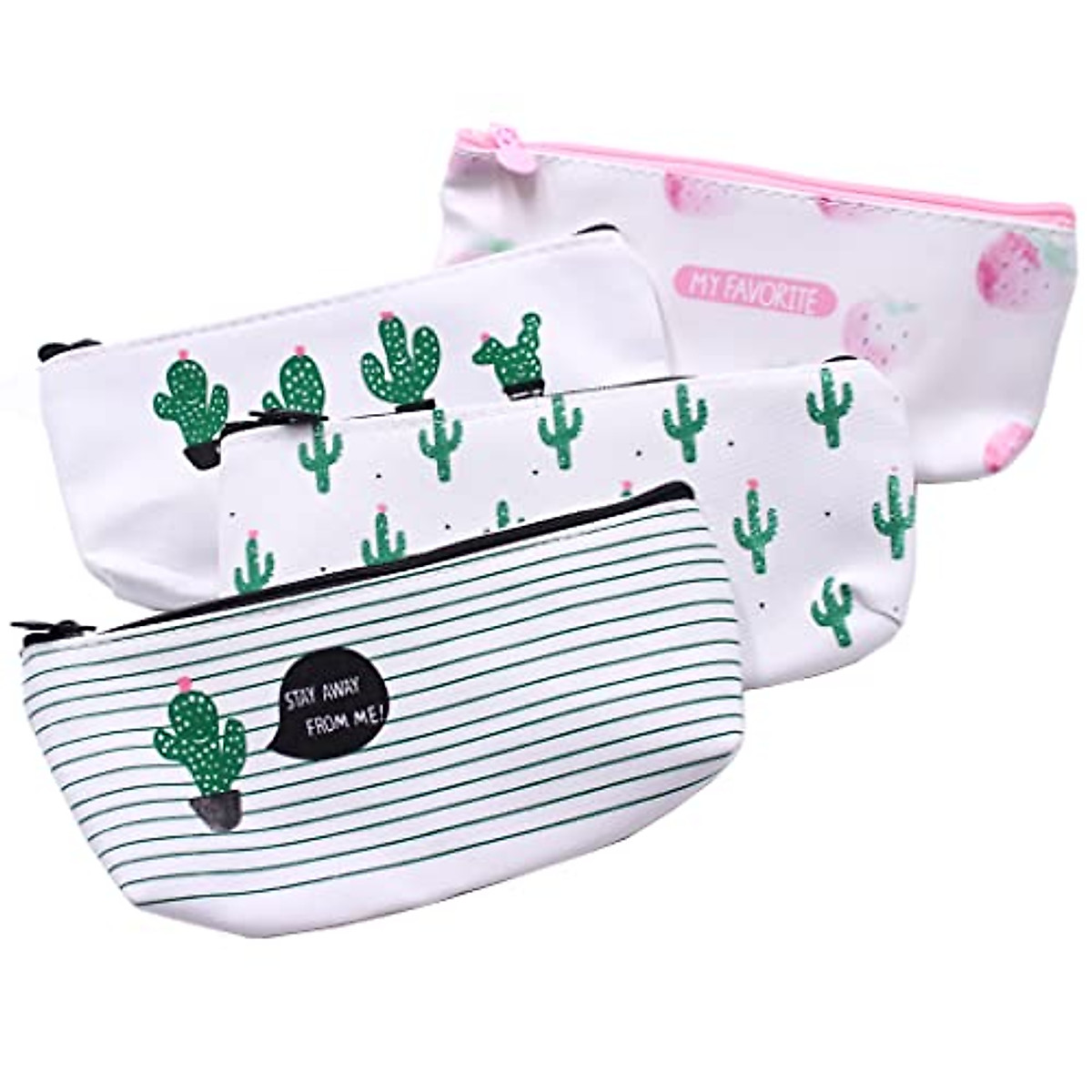 Set of 4 Cute Cactus Canvas Pencil Case Strawberry Pastoral Organizer Makeup Cosmetic Pouch Holder by SPADORIVE