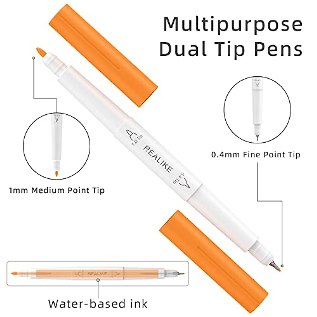REALIKE Dual Tip Pens for Cricut Maker 3/Maker/Explore 3/Air 2/Air, Dual Tip Marker Pens Set of 36 Pack Fine Point Pen Writing Drawing Accessories for Cricut Machine (0.4 Tip & 1.0 Tip)