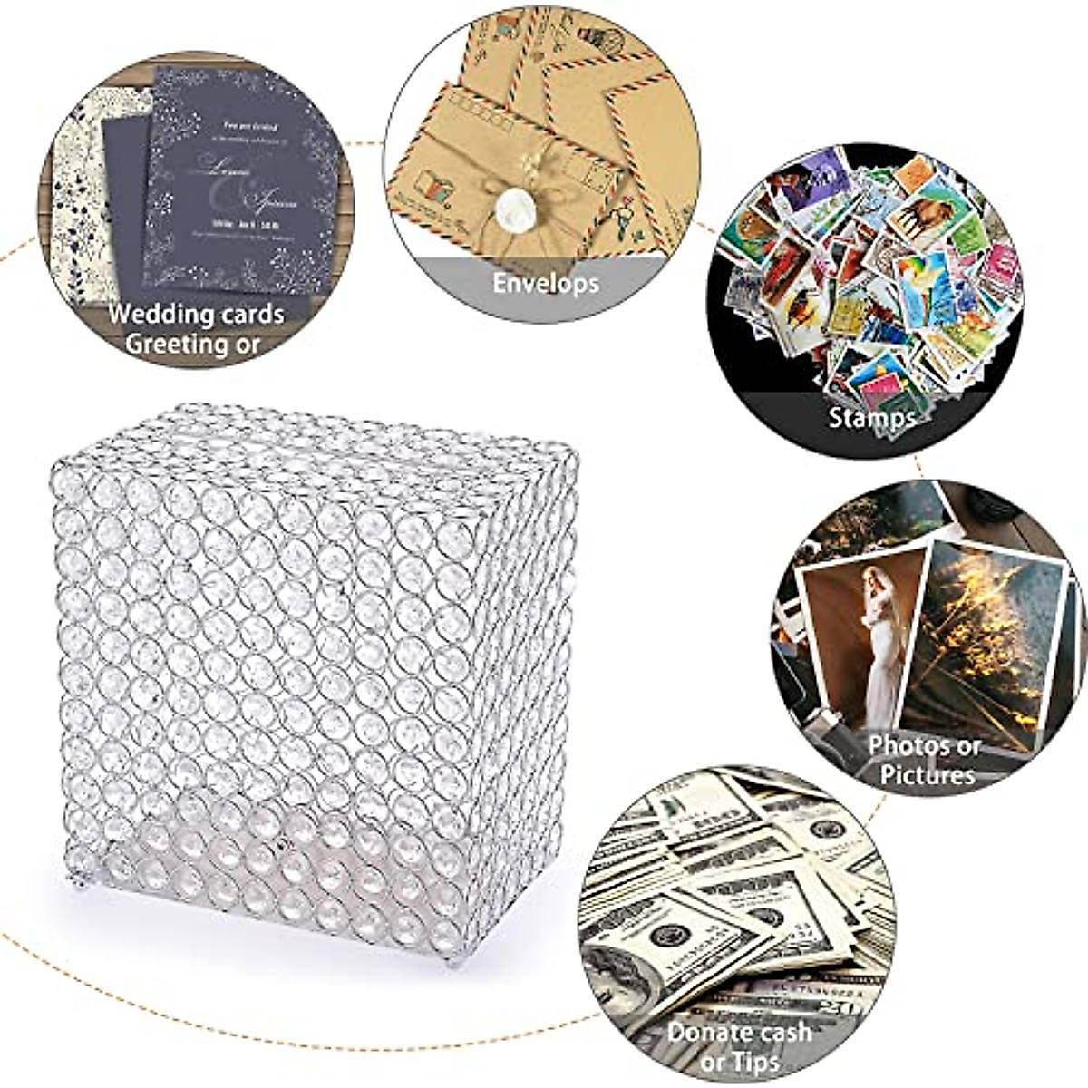 ELLDOO Crystal Wedding Card Box, Rectangle Money Card Box Silver Gift for Wedding Receptions, Centerpiece Decor, Anniversary, Keepsake, Gift Display Box