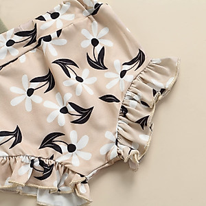 Newborn Baby Girls Summer Clothes Short Sleeve Shirt Tops Ruffle Floral Shorts Infant Headband Toddler Kids 3Pcs Outfits Set (A1 Green, 0-6 Months)