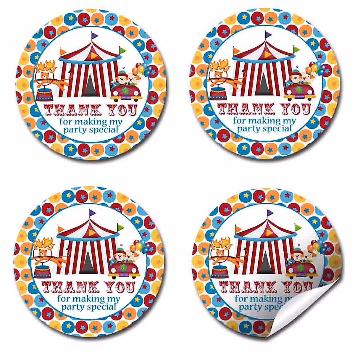 Circus Carnival Birthday Party Thank You Sticker Labels, 40 2" Party Circle Stickers by AmandaCreation, Great for Party Favors, Envelope Seals & Goodie Bags