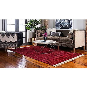 Unique Loom Tekke Collection Over-Dyed Saturated Traditional Torkaman Area Rug, 9 ft x 12 ft, Red/Black