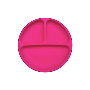 PlusLove Silicone Suction Plate– 100% Silicone Baby Plate, Toddler Plate, Kid Plates, Divided Plate With Suction Feature |Baby Led Weaning Plate| 3 Pack (Hot Pink, Purple, Pink, With Lids)
