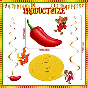 30 Pieces Chili Pepper Whirls Cinco de Mayo Pepper Decorations for Fiesta Party Mexico Spiral Hanging Party Streamers for Decor Mexican Party Accessories (Red)