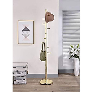 Kings Brand Furniture - Hyre 8 Hook Entryway Hall Tree Coat & Hat Rack Stand, Brass