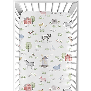 Sweet Jojo Designs Farm Animals Boy Girl Baby Fitted Crib Sheet Set Infant Newborn Nursery Toddler Bed Room Standard Mattress 2pc Gender neutral Watercolor Farmhouse Barn Horse Pig Cow Black and White