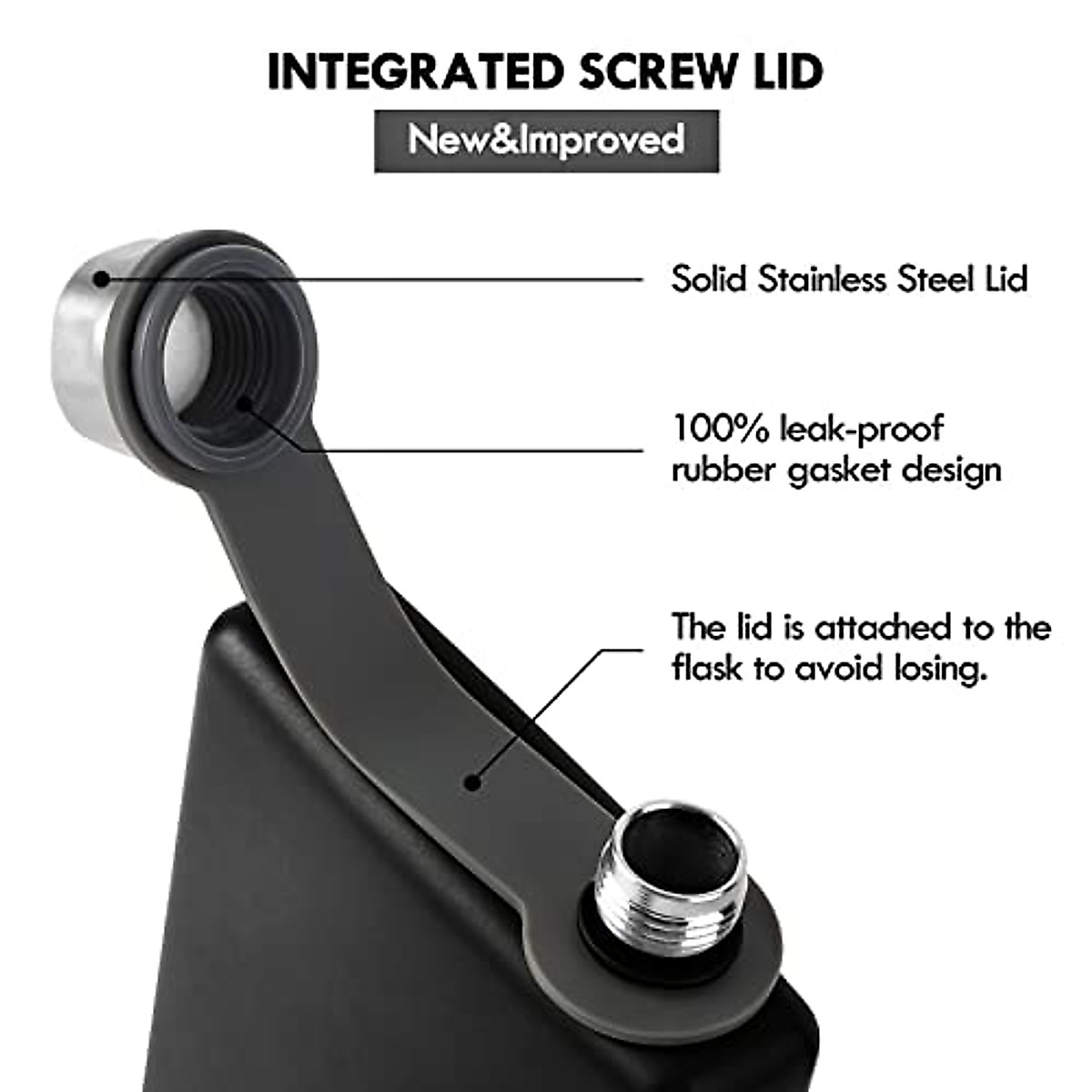 KWANITHINK Flask for Liquor for Men, Stainless Steel Camping Flask 8 oz with Funnel, Hip Flask Whiskey Flask with Integrated Steel Cap for Outdoor, Camping Hiking Climbing Exploration Black (8 oz)