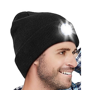 Rechargeable LED Beanie Hat with Flashlight - Unisex Winter Knitted Headlamp Cap for Men and Women