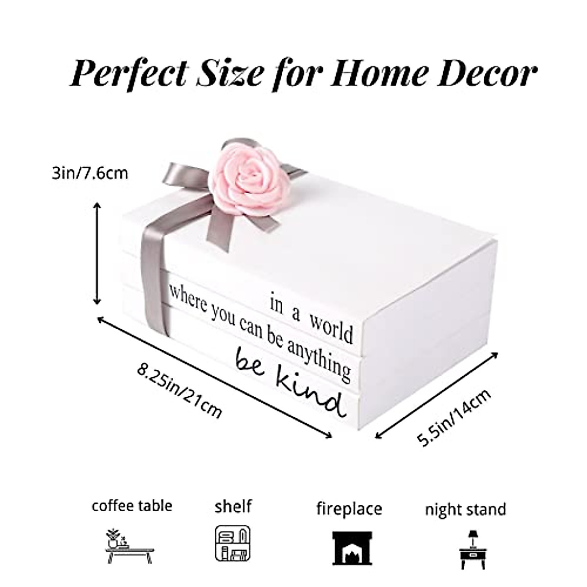 Be Kind Home Decor - Set of 3 White Books for Stacking and Staging on Shelves and in Rooms