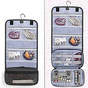 Teamoy Jewelry Roll Bag Travel Hanging Jewelry Organizers - Perfect for Business Trips, Gray (Accessories Not Included)